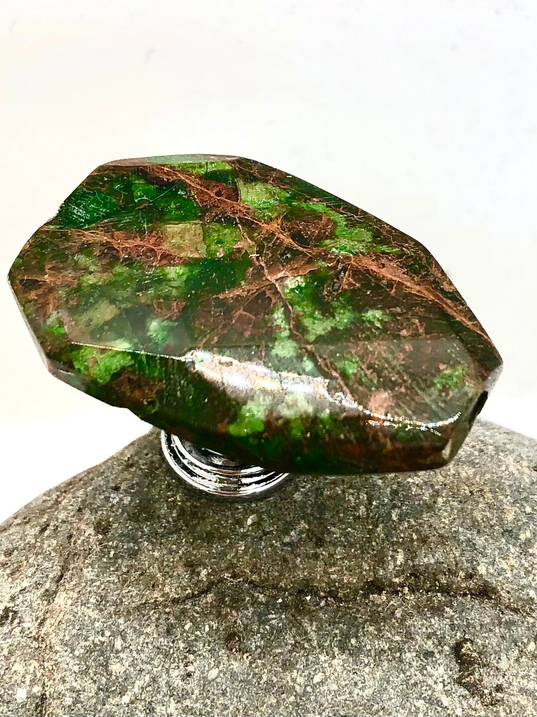 Green Jasper Trapezoid Knob, Polished Jasper Knob, Green Jasper Knob ...
