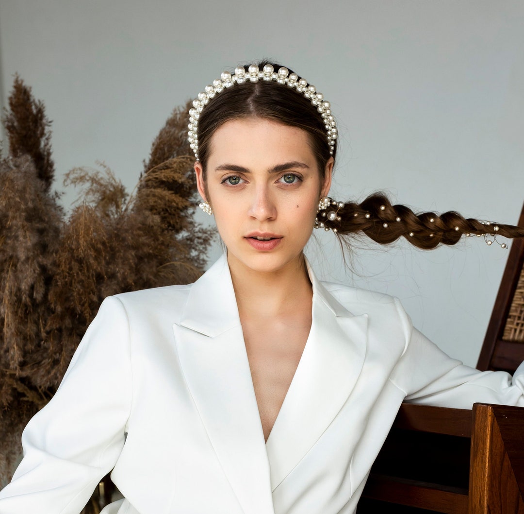 Large Pearl Headband Crown Couture Wedding Headpiece - Etsy