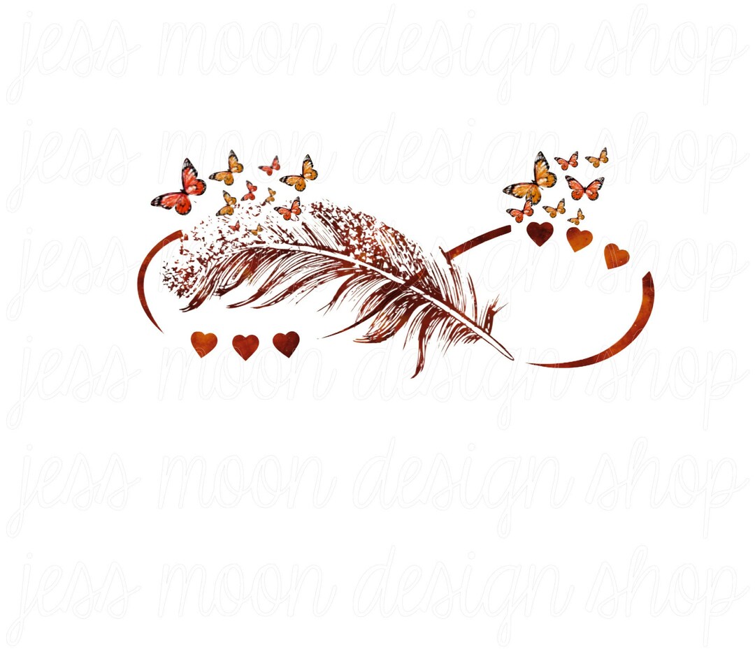 Infinity Feather With Butterflies and Hearts Png Sublimation Design PNG ...