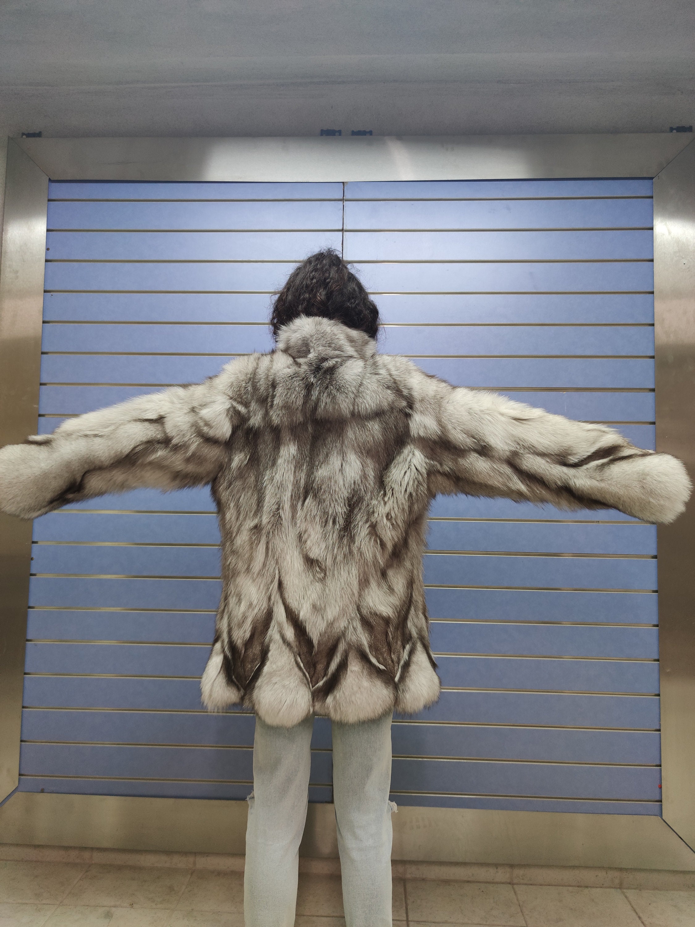 Luxury Half Skin "blue" Fox Fur Jacket Real Fox Fur Coat With Collar - Etsy