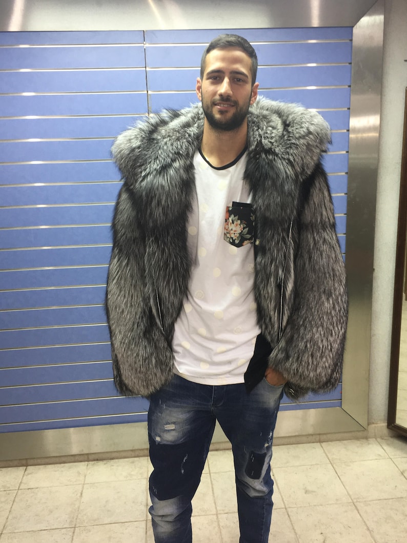Luxury Full Skin Silver Fox Fur Mens Coat Real Fur Jacket Skin - Etsy