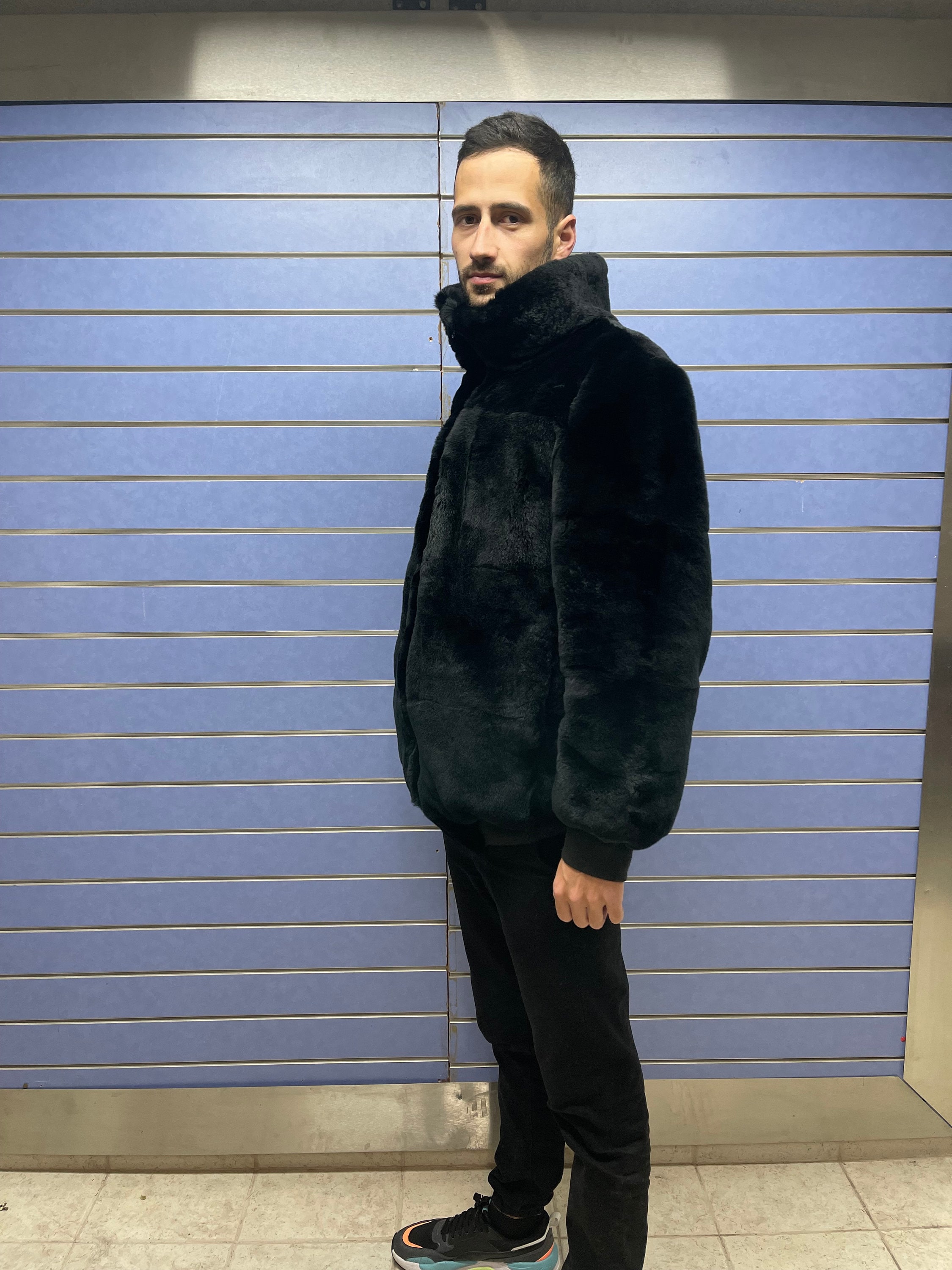 Luxury Black Rex Rabbit Bomber Jacket Real Rabbit Fur Full Skin Double ...