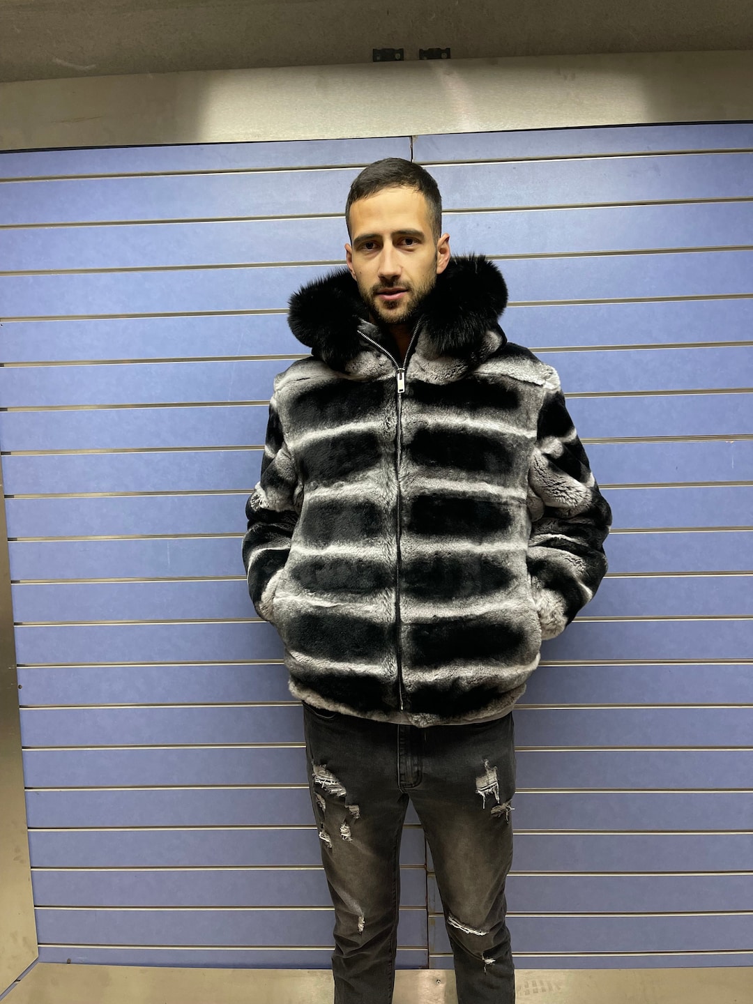 Luxury Rex Rabbit Bomber Jacket Real Rabbit Fur Full Skin Hooded With ...