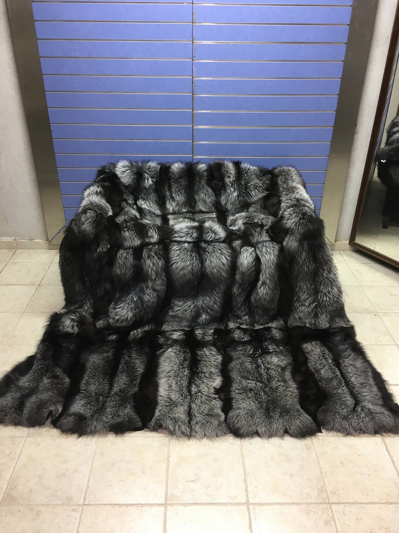 Luxury Full Skin Silver Fox Fur Throw Real Fox Fur Blanket / Bedspread ...