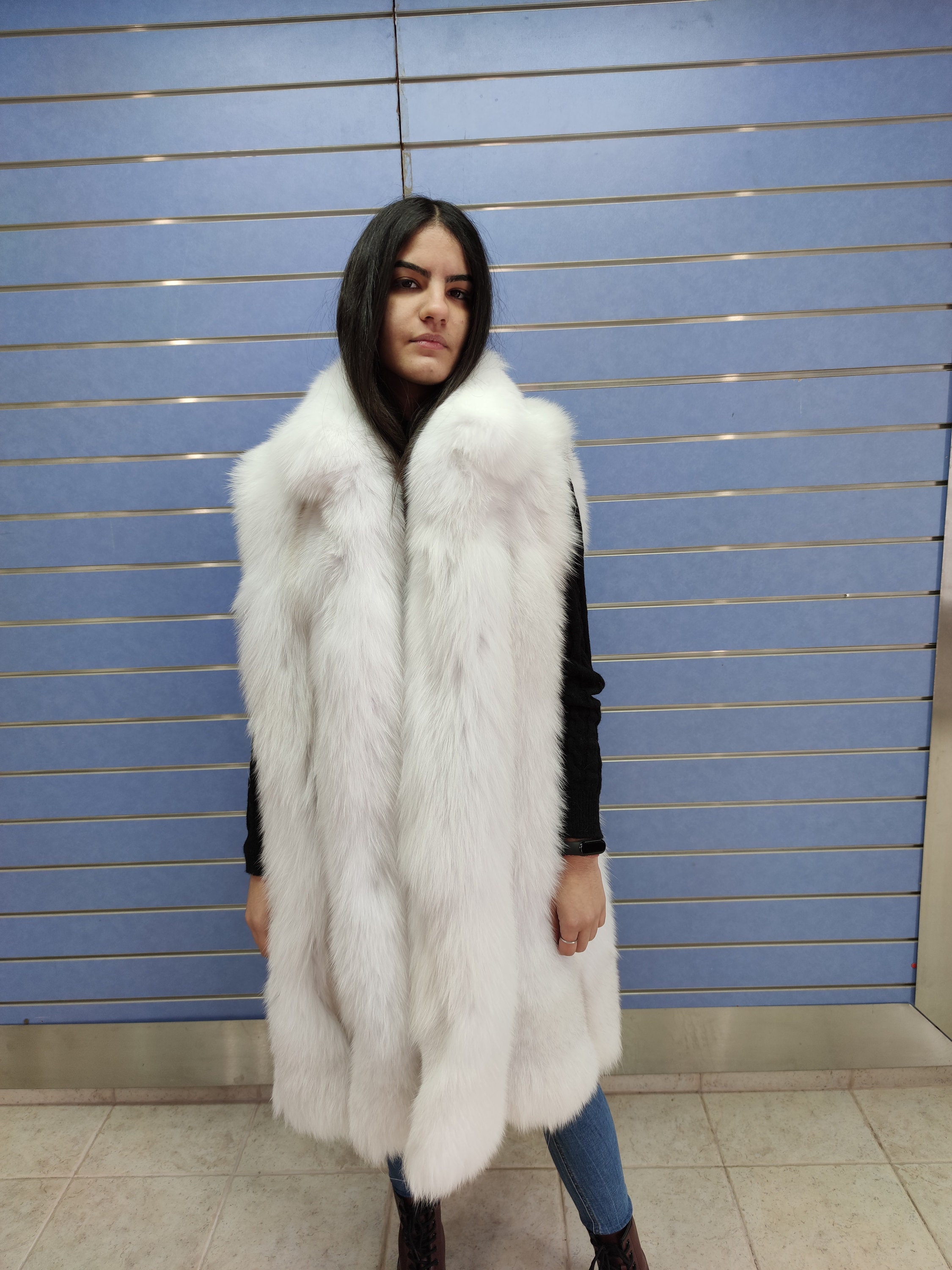 Natural Half Skin Fox Fur Vest Pure White Fox Vest With Collar - Etsy