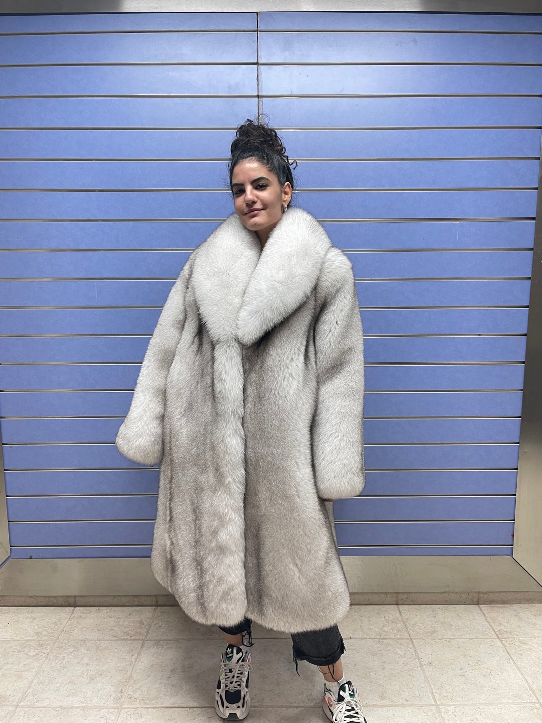 Luxury Full Skin "blue" Fox Fur Coat Real Fur White Skin to Skin Fox ...