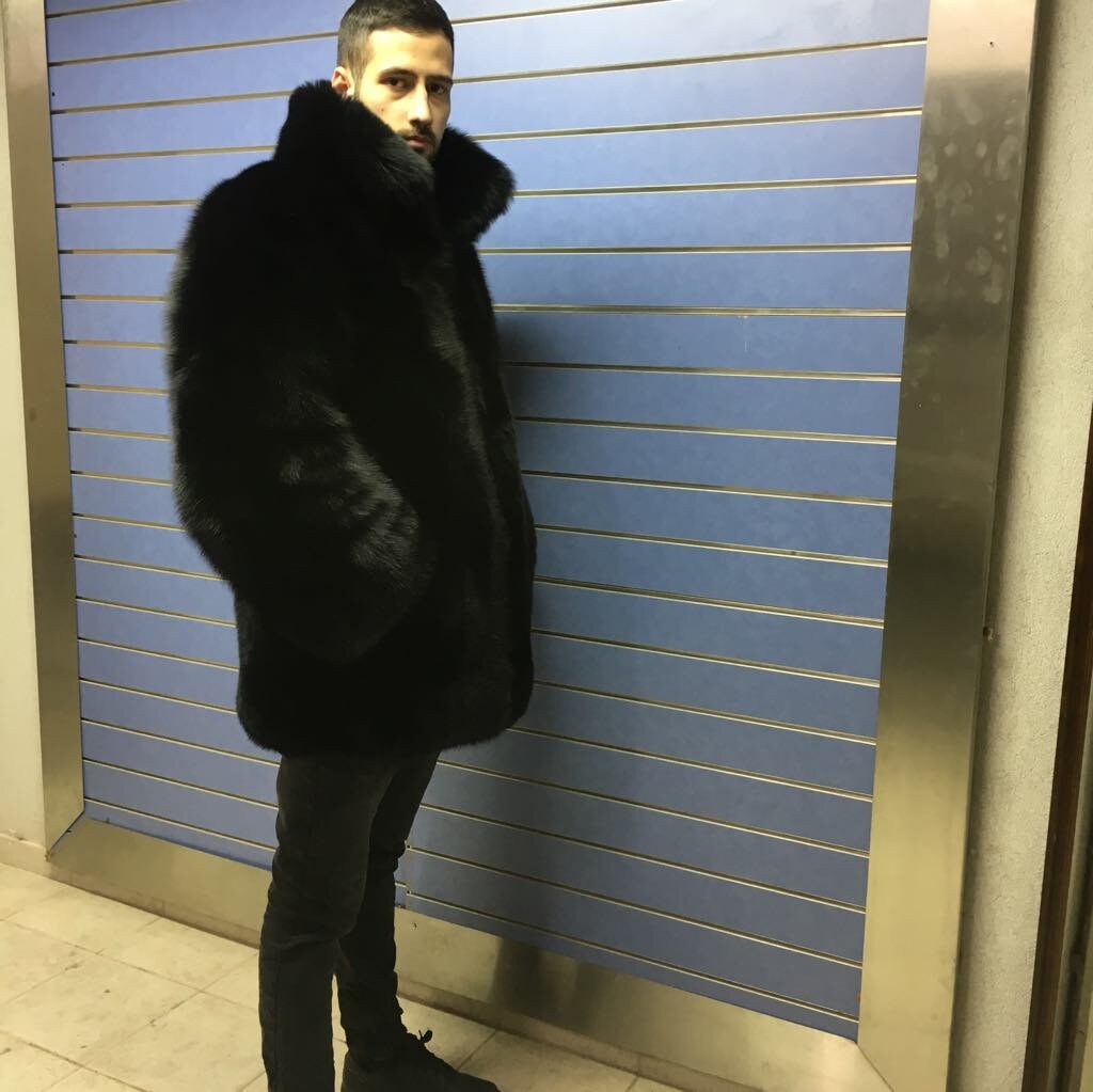 Luxury Full Skin Black Fox Fur Mens Coat Real Fur Jacket Skin to Skin ...