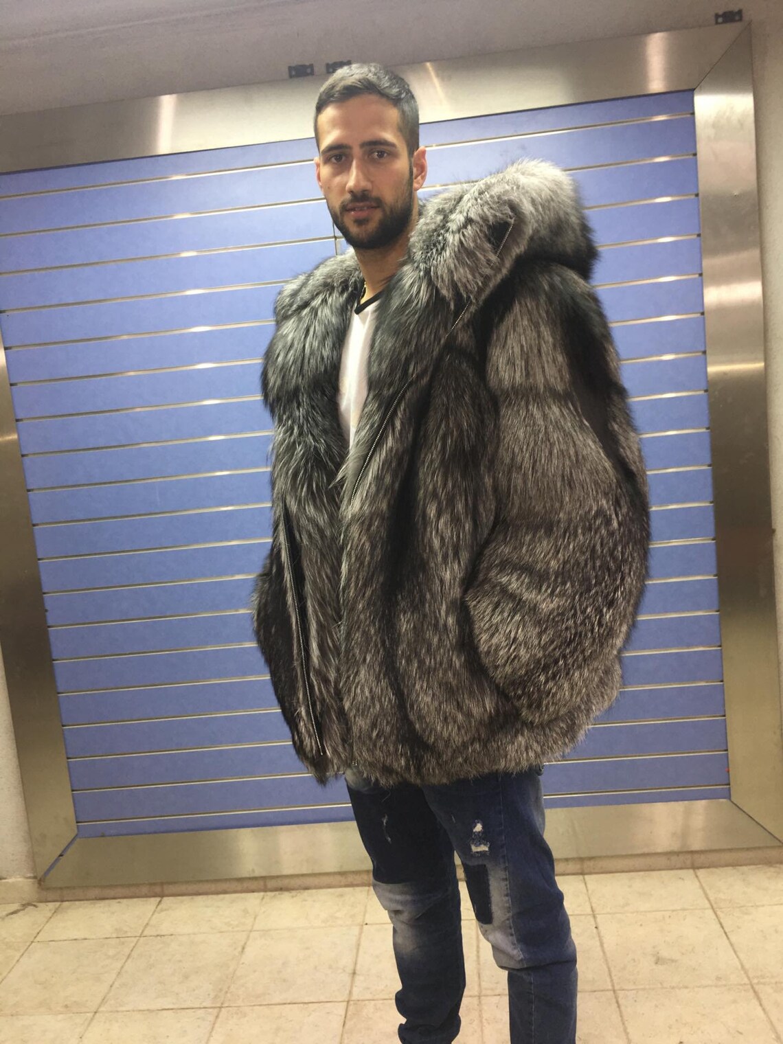 Luxury Full Skin Silver Fox Fur Mens Coat Real Fur Jacket Skin - Etsy