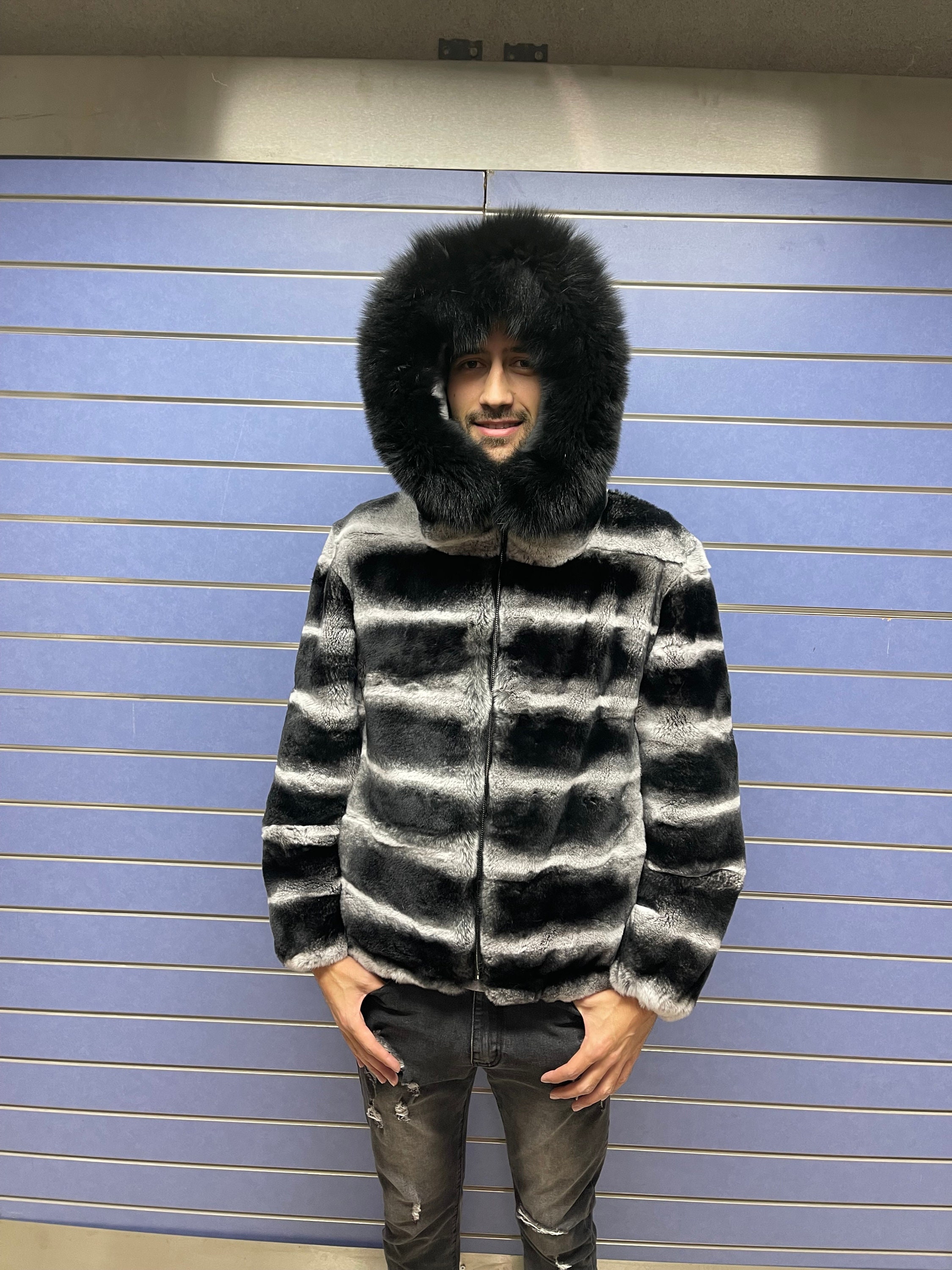 Luxury Rex Rabbit Bomber Jacket Real Rabbit Fur Full Skin Hooded With ...