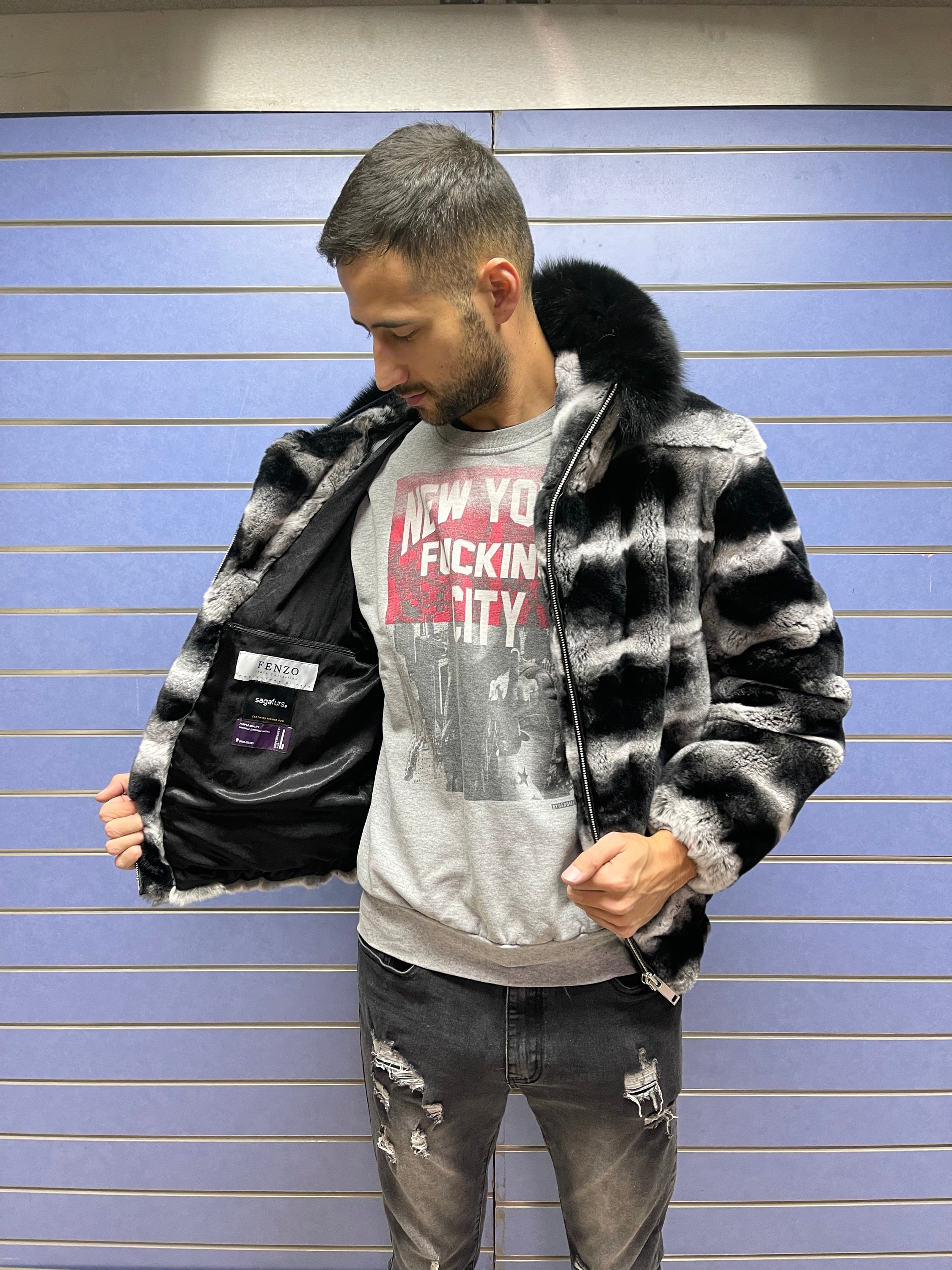 Luxury Rex Rabbit Bomber Jacket Real Rabbit Fur Full Skin Hooded With ...