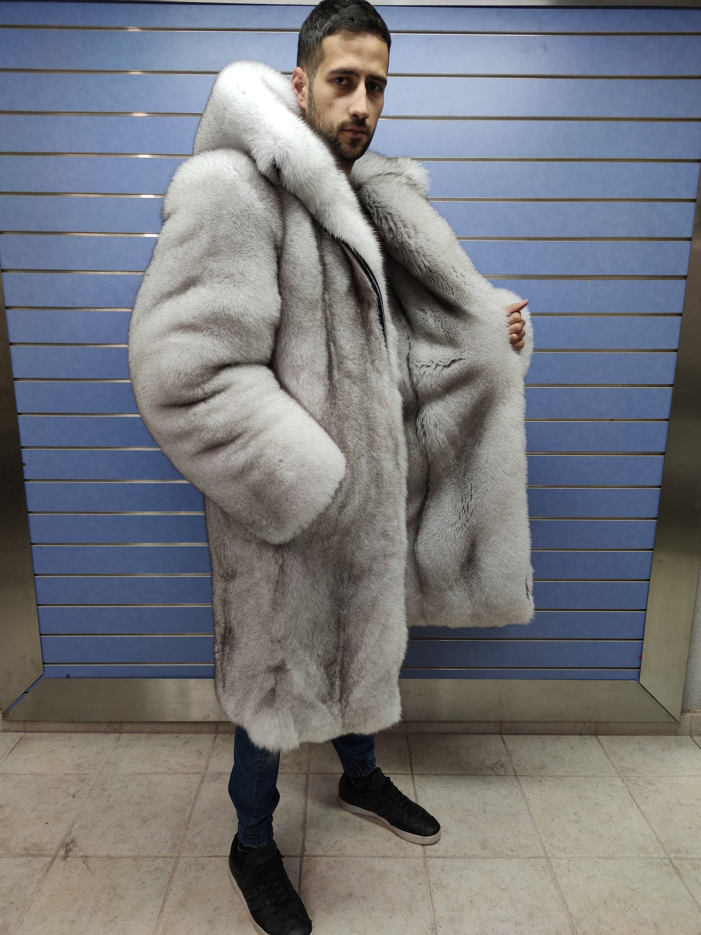 Luxury Full Skin DOUBLE SIDED Blue Fox Fur Mens Coat Real Fur - Etsy