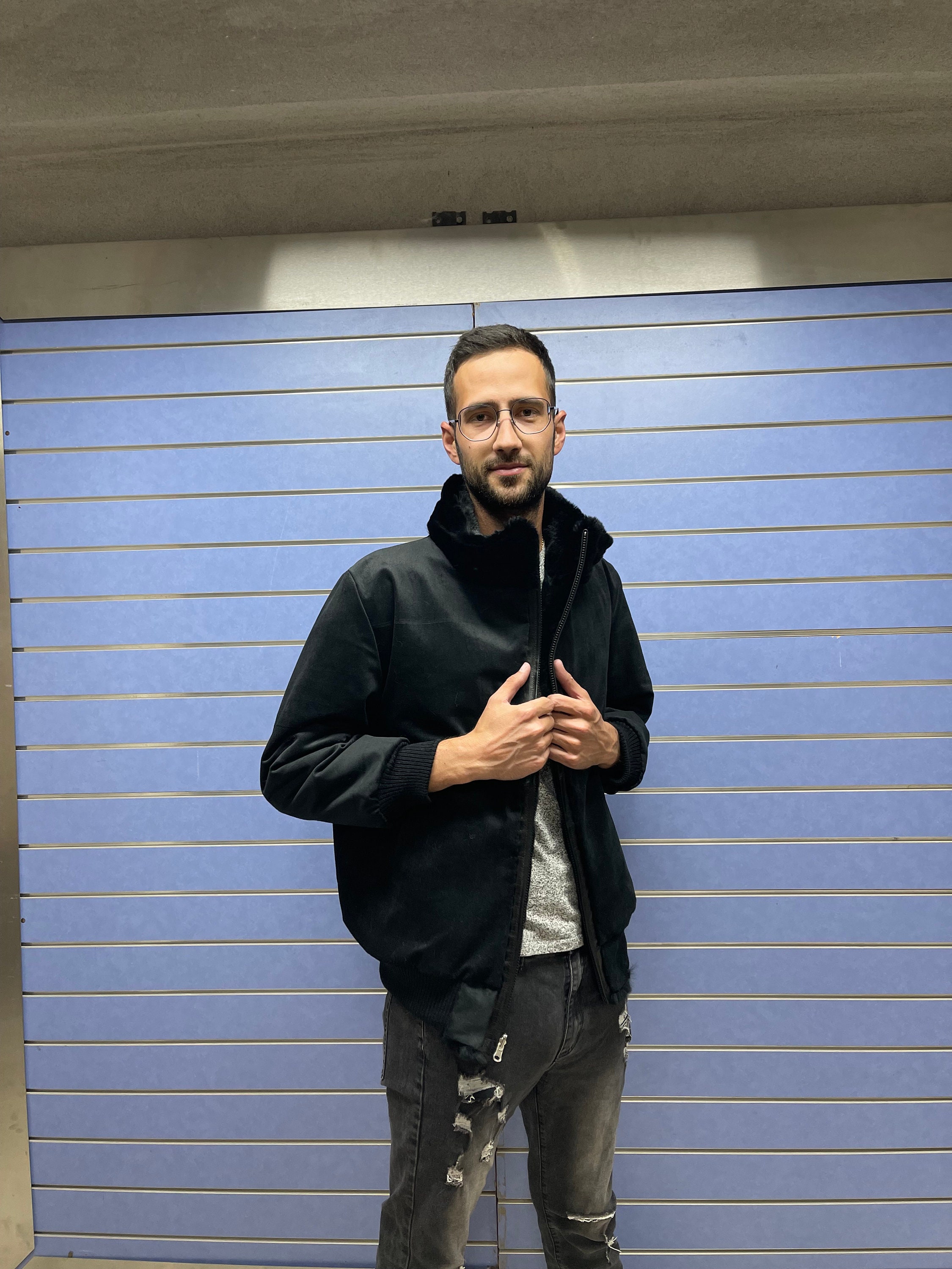 Luxury Black Rex Rabbit Bomber Jacket Real Rabbit Fur Full Skin With ...