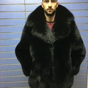Luxury Full Skin Black Fox Fur Mens Coat Real Fur Jacket Skin to Skin ...