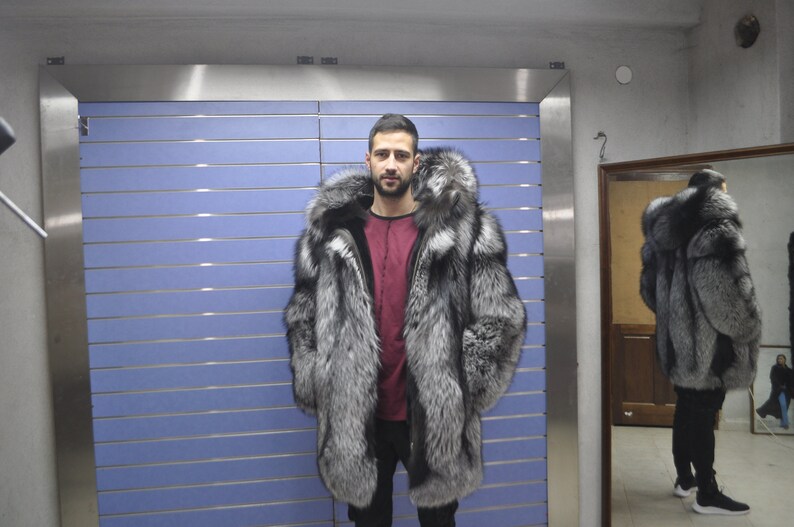 Luxury Full Skin Silver Fox Fur Mens Coat Real DOUBLE Side Rex - Etsy