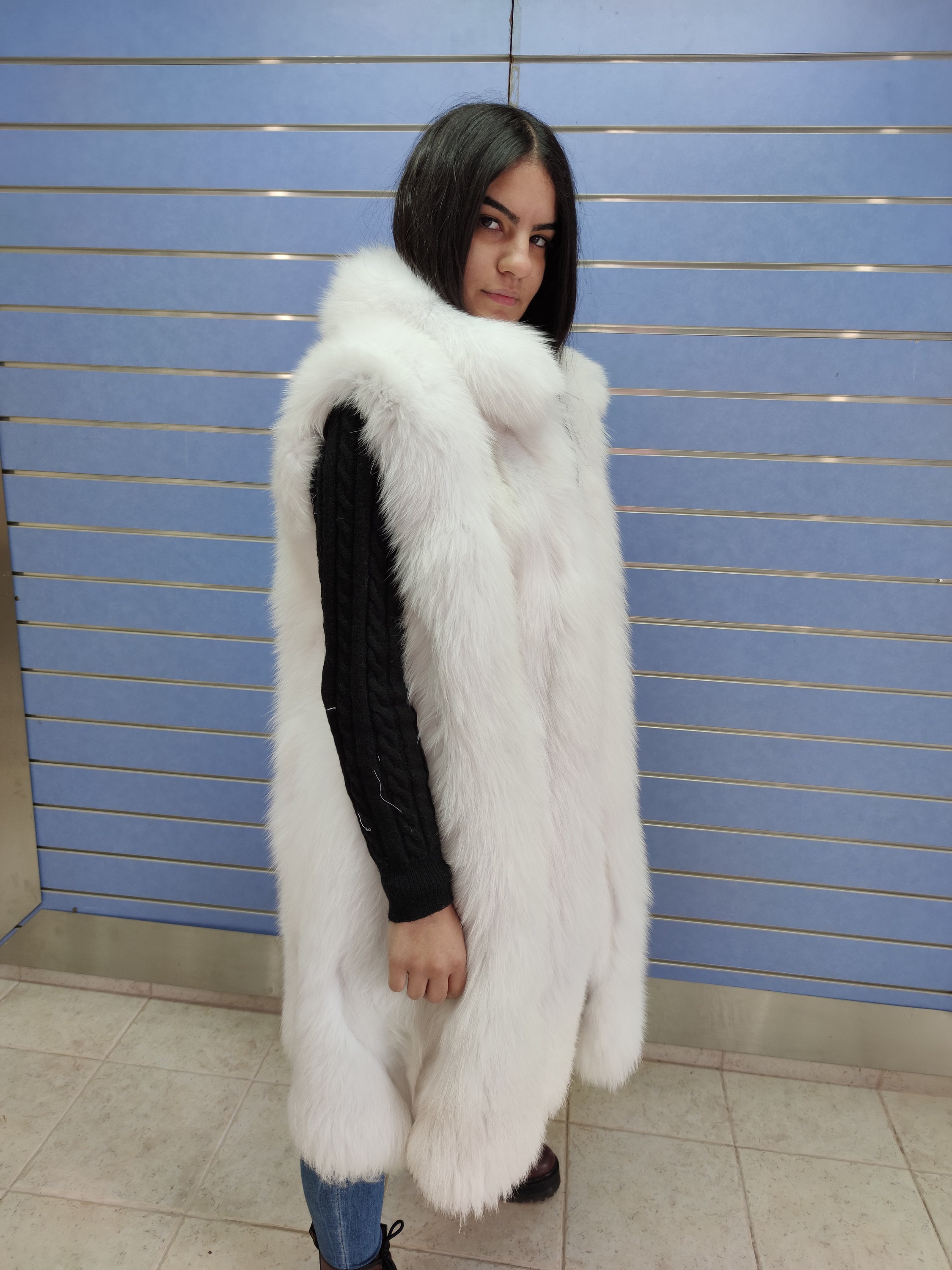 Natural Half Skin Fox Fur Vest Pure White Fox Vest With Collar - Etsy