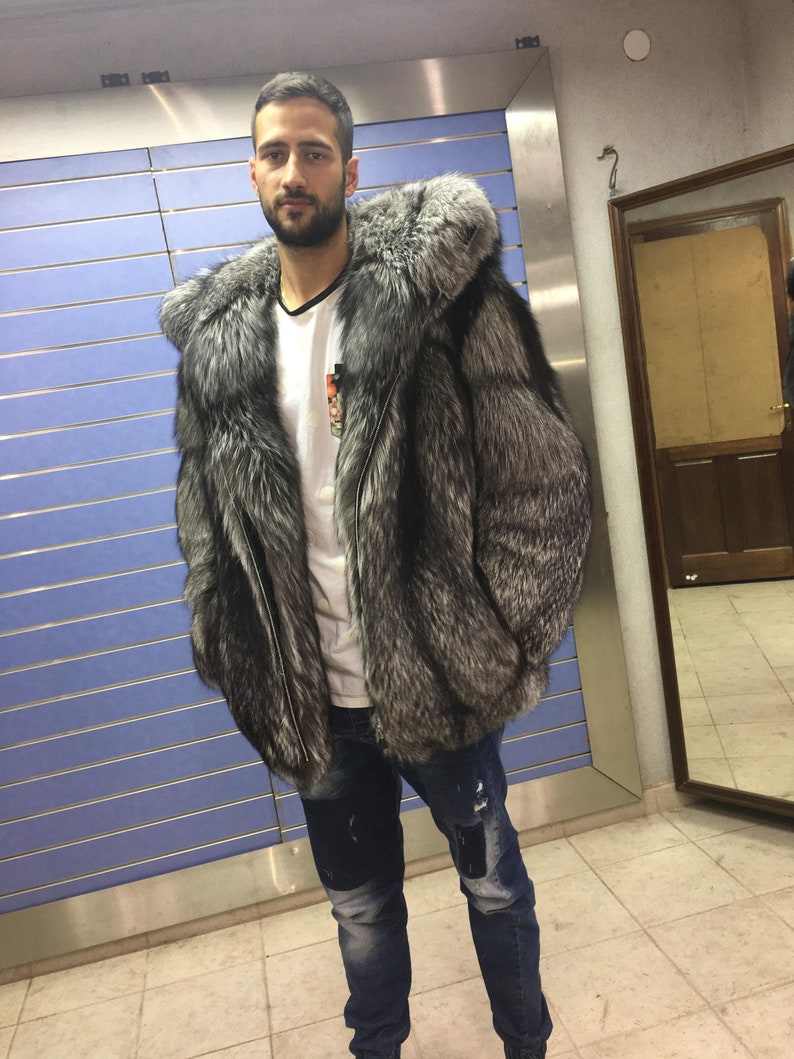 Luxury Full Skin Silver Fox Fur Mens Coat Real Fur Jacket Skin - Etsy