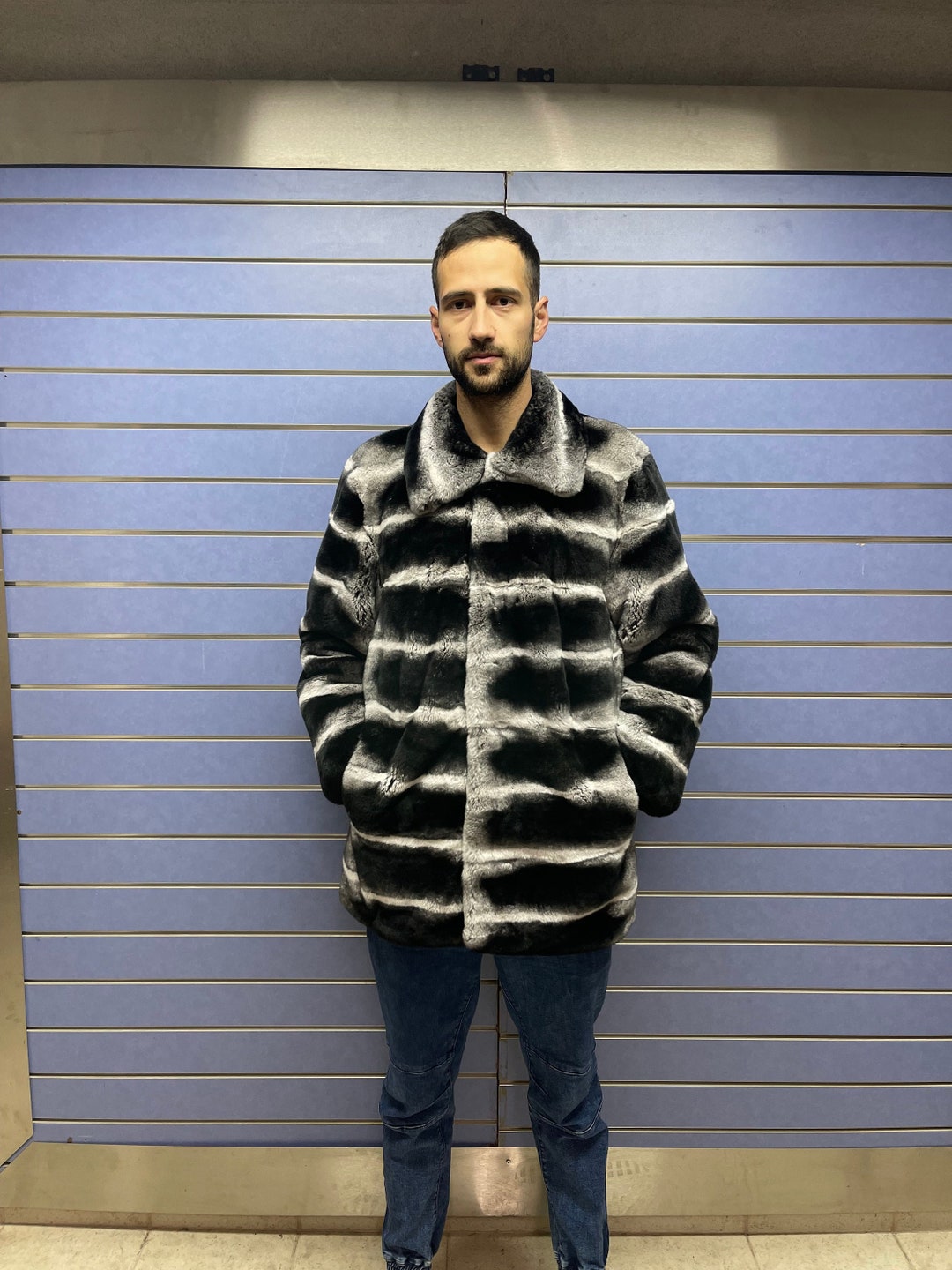 Luxury Rex Chinchilla Coat Real Rex Rabbit Fur Full Skin Coat With ...