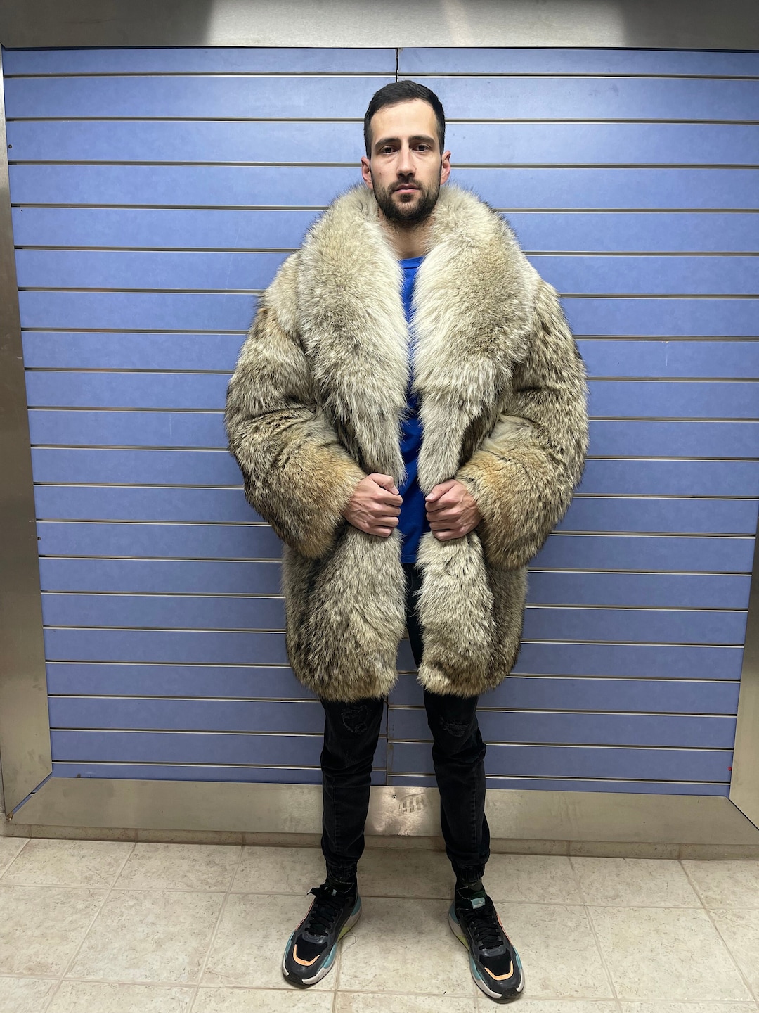 Luxury Full Skin Coyote Fur Mens Coat Real Fur Coyote With Collar - Etsy