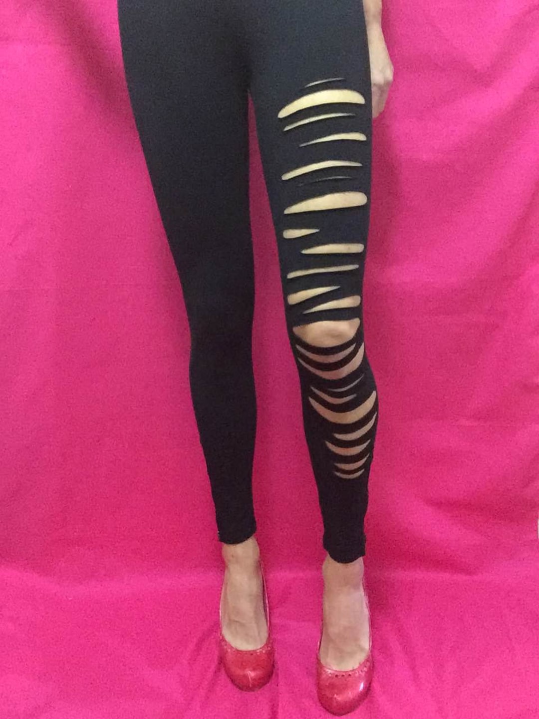 Distressed Black Leggings Ripped Leggings Destroyed Leggings Slashed ...