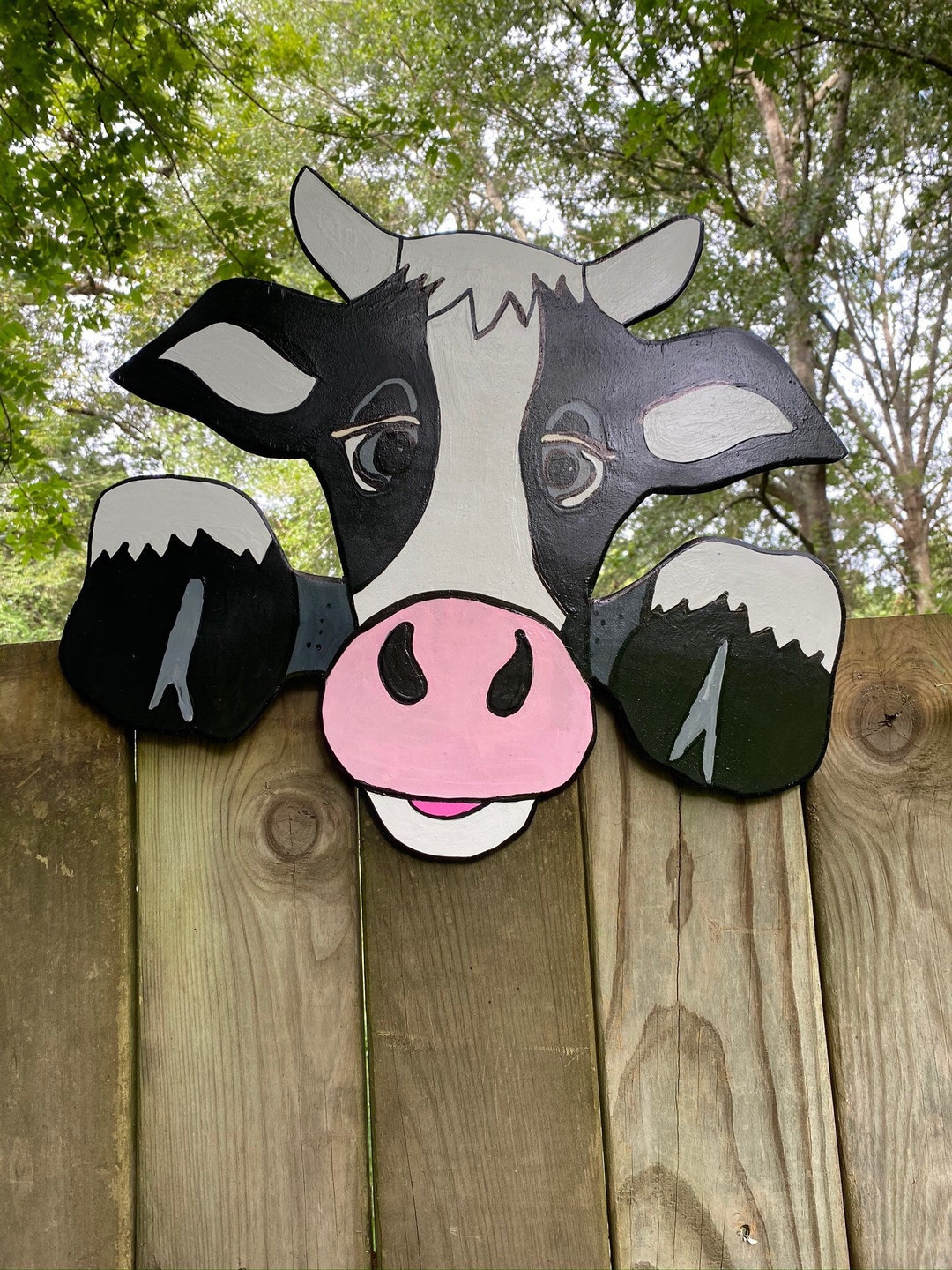 Cow Looking Over Fence. 19 High X 18 Wide Made of Wood , Handpainted ...