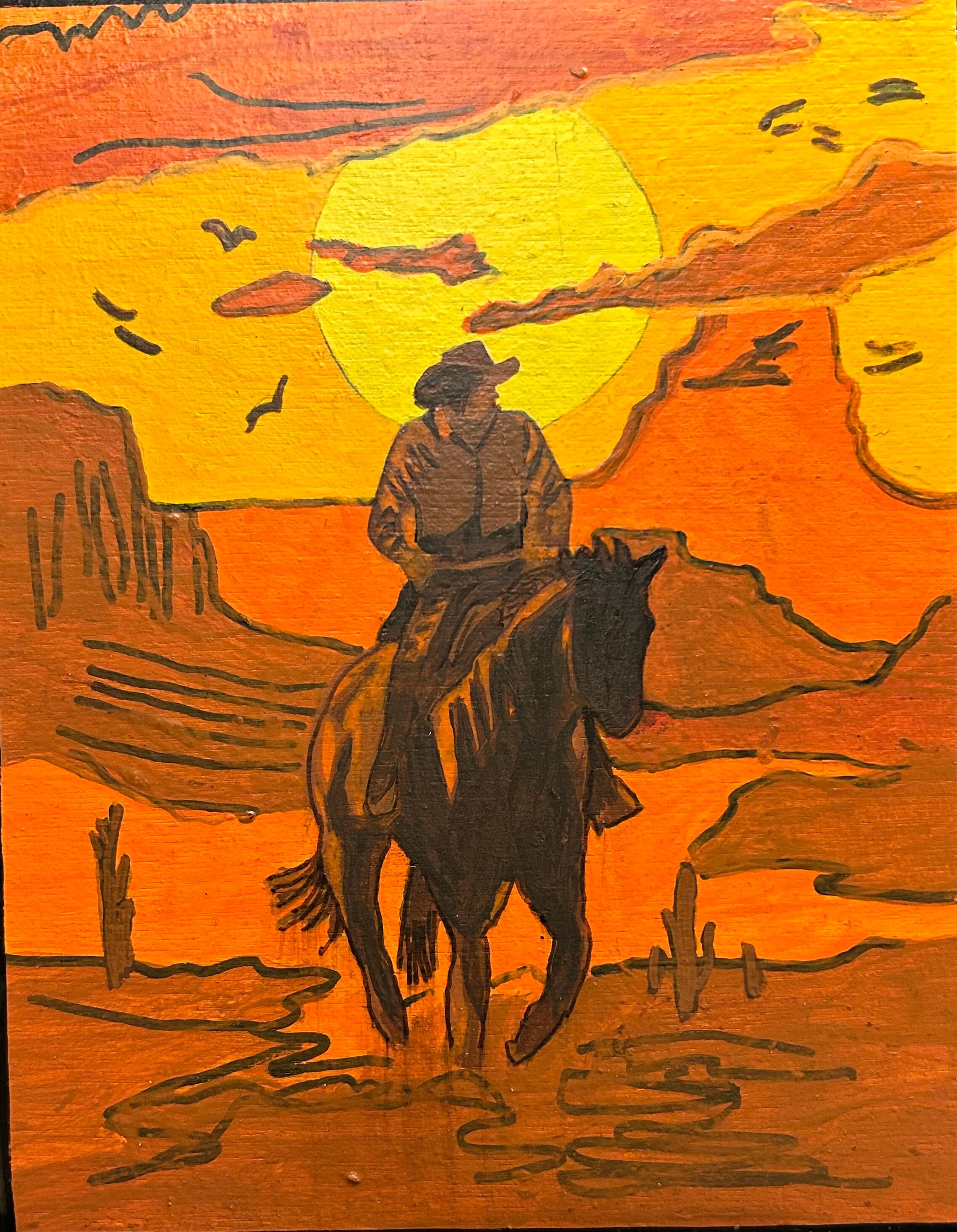 Cowboy Western Scene at Sunset - Etsy