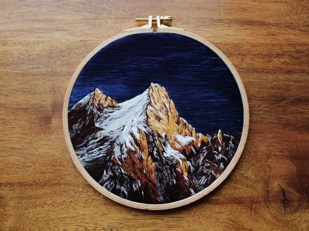 Modern Embroidery Panel With Mountain View, Landscape Embroidery Hoop ...