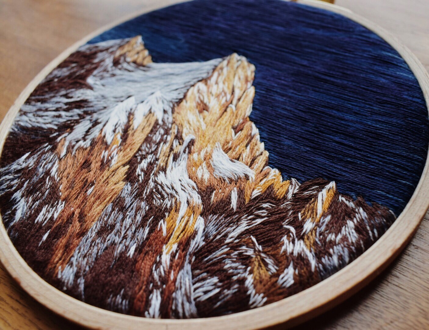 Modern Embroidery Panel With Mountain View, Landscape Embroidery Hoop ...