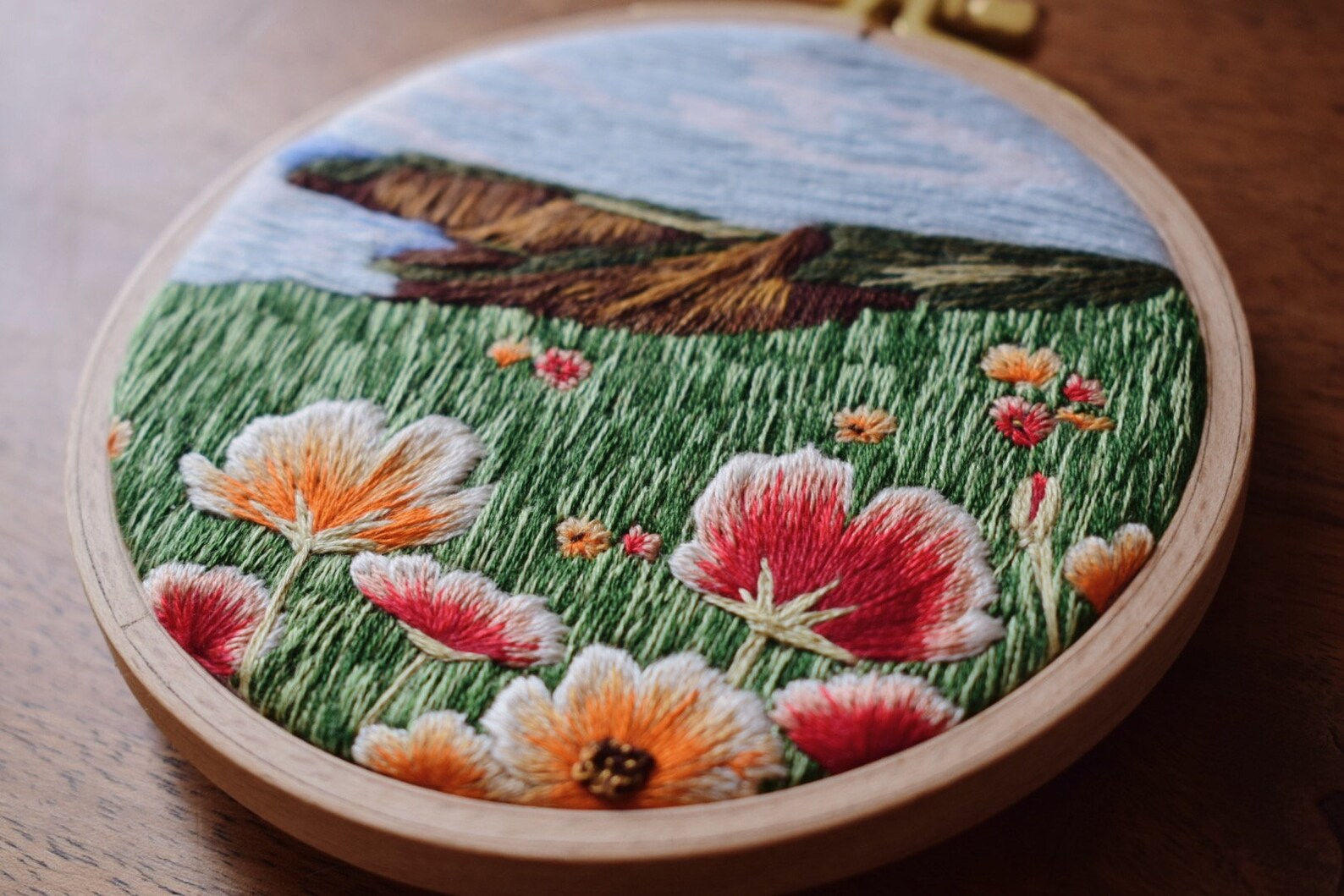 Embroidery Wall Decor, Landscape Hoop Art, Finished Landscape Hand ...