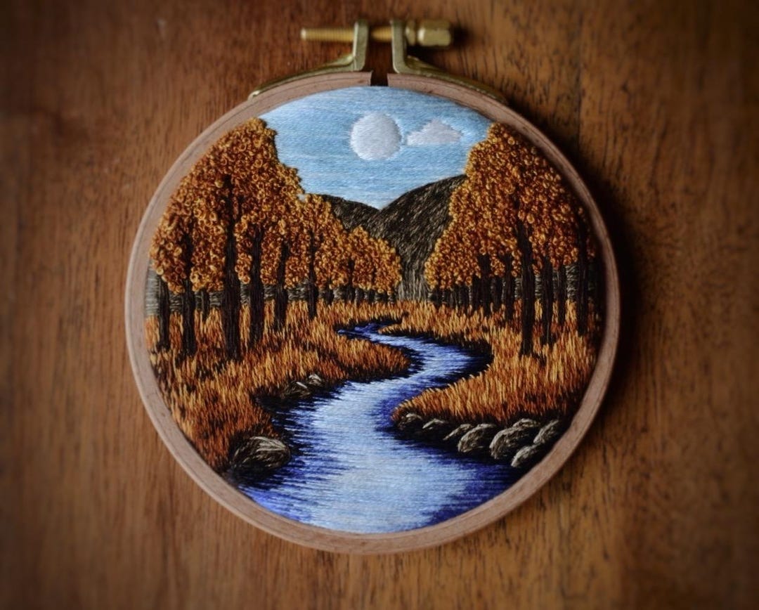 Modern Embroidery Landscape – Autumn River Scene, One of a Kind - Etsy
