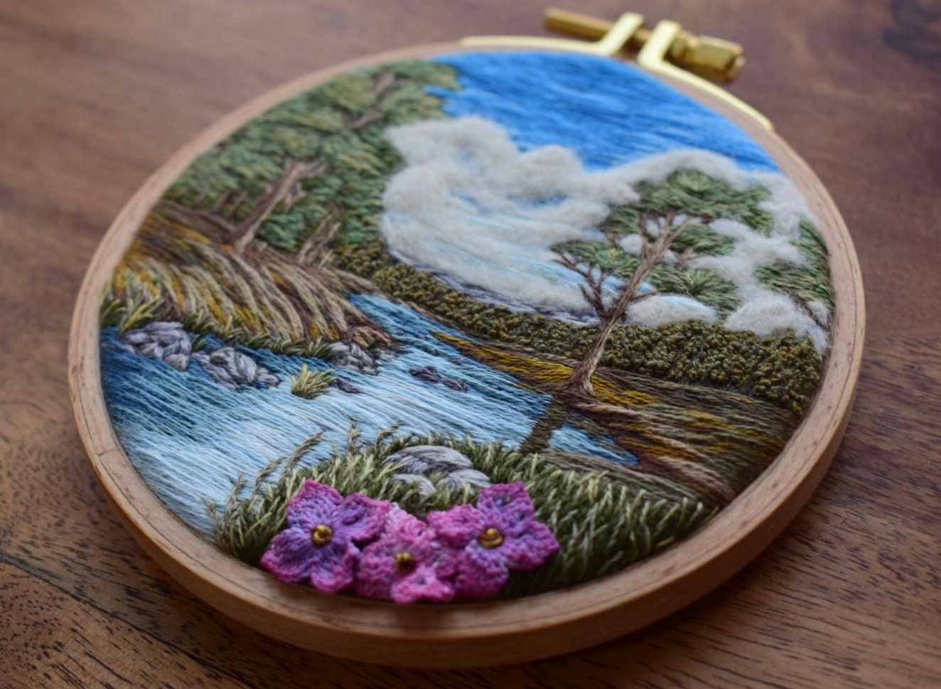 Embroidery Wall Decor, Landscape Hoop Art, Finished Landscape Hand ...