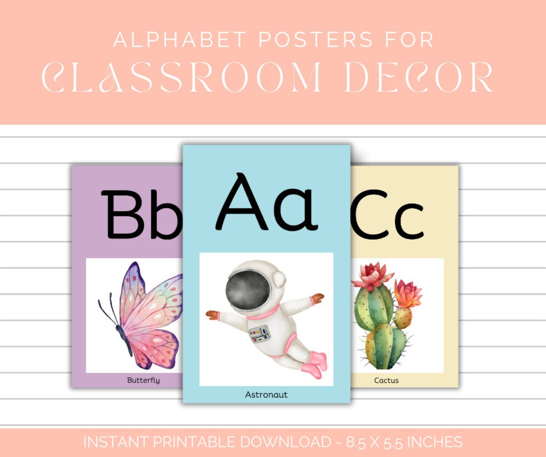 Watercolor Alphabet Poster Cards Classroom Decor Aesthetic - Etsy