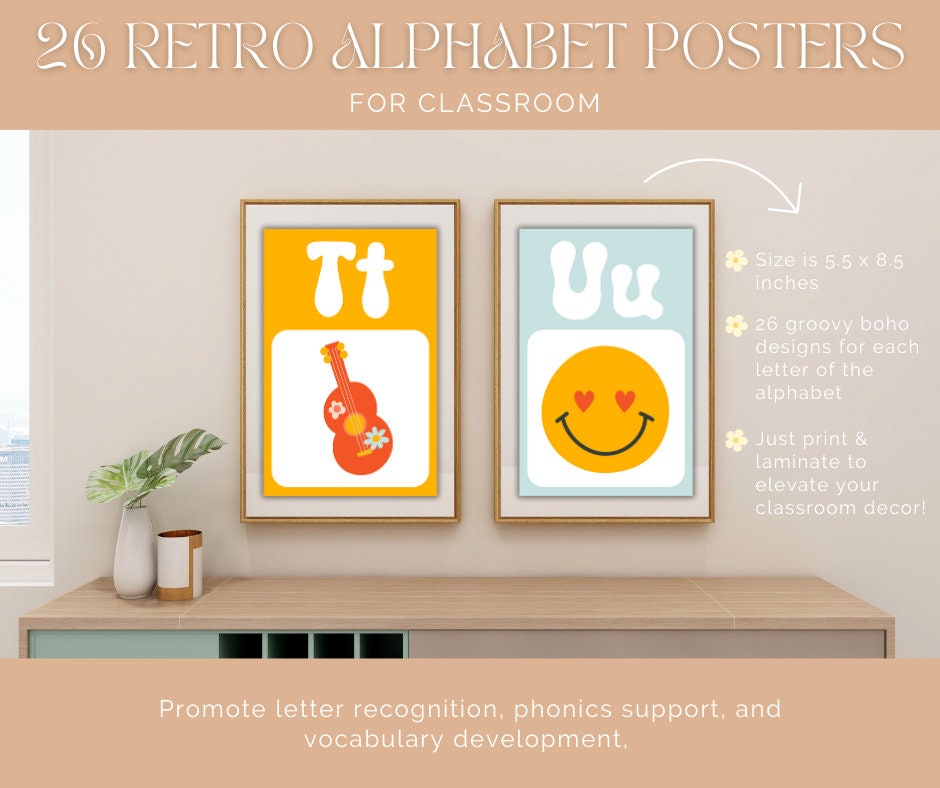 Retro Alphabet Poster Cards, Classroom Decor, Aesthetic Teacher Decor ...