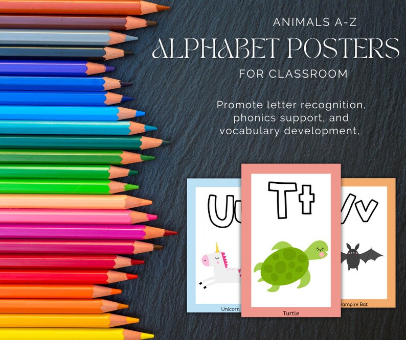 Animals A-Z Alphabet Poster Cards, Classroom Decor, Aesthetic Teacher ...