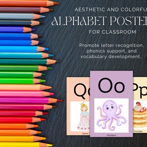Watercolor Alphabet Poster Cards, Classroom Decor, Aesthetic Teacher ...