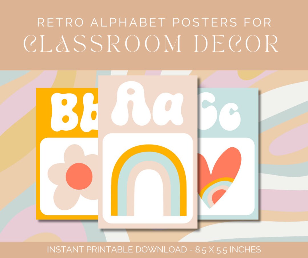 Retro Alphabet Poster Cards, Classroom Decor, Aesthetic Teacher Decor ...