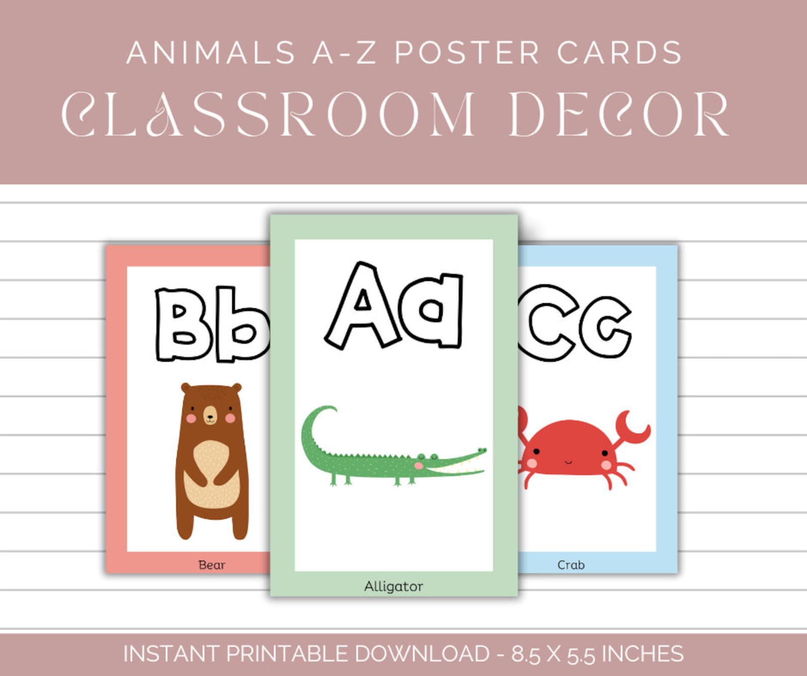Animals A-Z Alphabet Poster Cards, Classroom Decor, Aesthetic Teacher ...