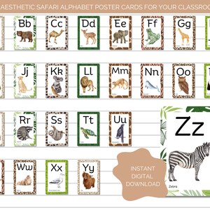 Safari Alphabet Poster Cards, Classroom Decor, Aesthetic Teacher Decor ...