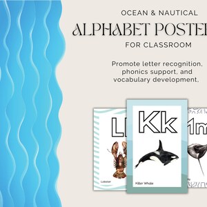 Ocean Alphabet Poster Cards, Classroom Decor, Aesthetic Teacher Decor ...