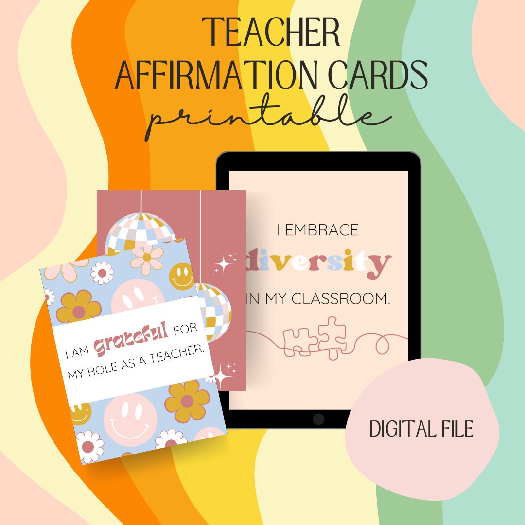 Positive Teacher Affirmation Cards, Boho Cards, Confidence, Self Care ...