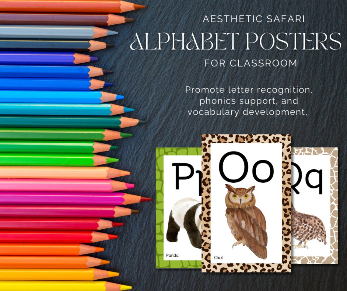 Safari Alphabet Poster Cards, Classroom Decor, Aesthetic Teacher Decor ...
