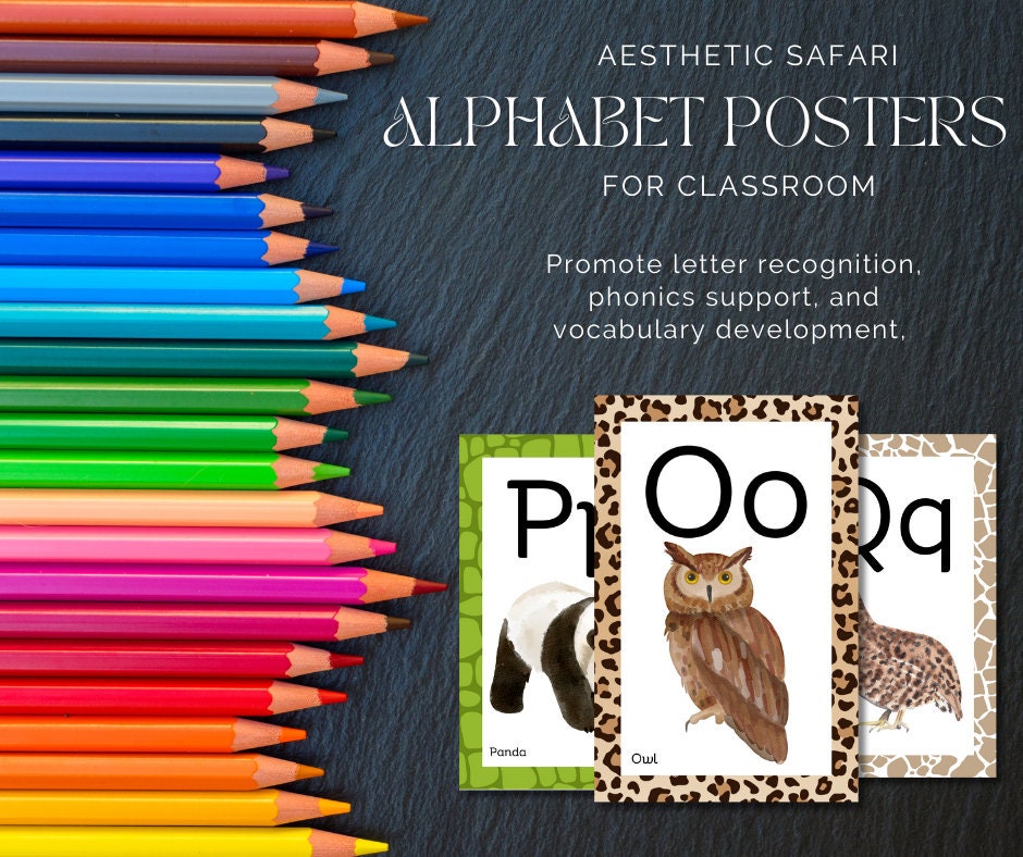 Safari Alphabet Poster Cards, Classroom Decor, Aesthetic Teacher Decor ...