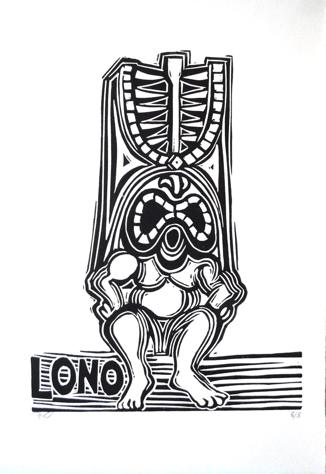 Lono tiki Linocut Print - Etsy