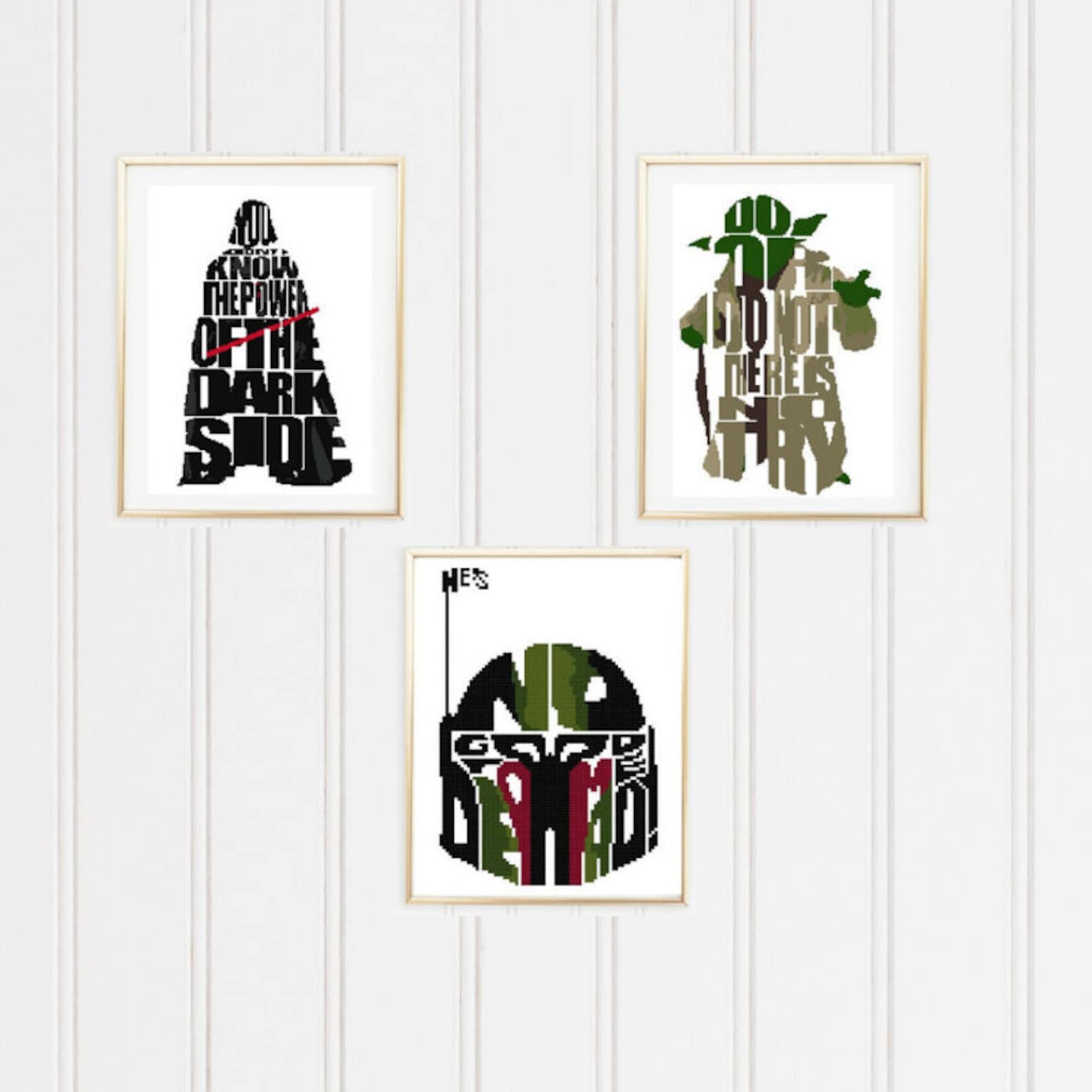 Set of 3 Patterns Star Wars Cross Stitch Pattern Yoda Typography Yoda ...
