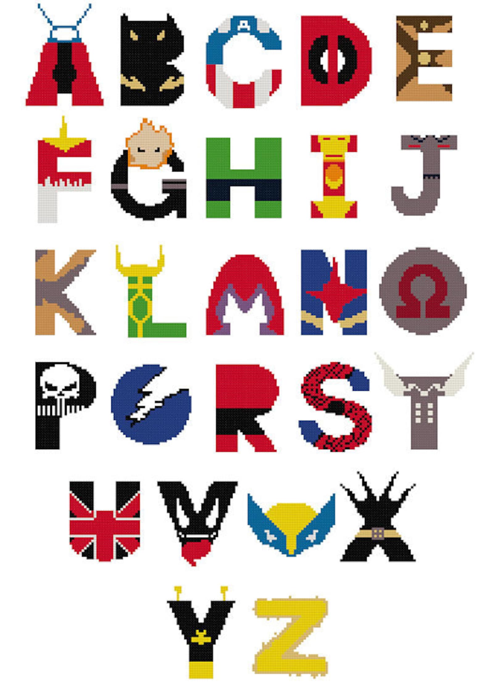 Avengers Cross Stitch Pattern Modern Cross Stitch Alphabet - Etsy