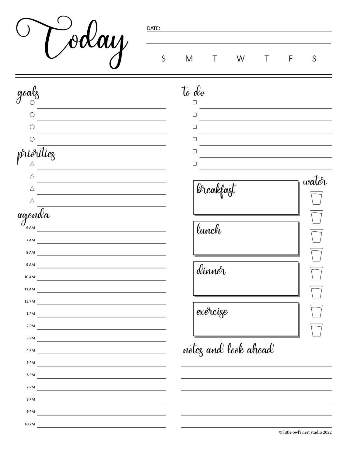 Printable Daily Planner Template Outlining to Do List Goals - Etsy