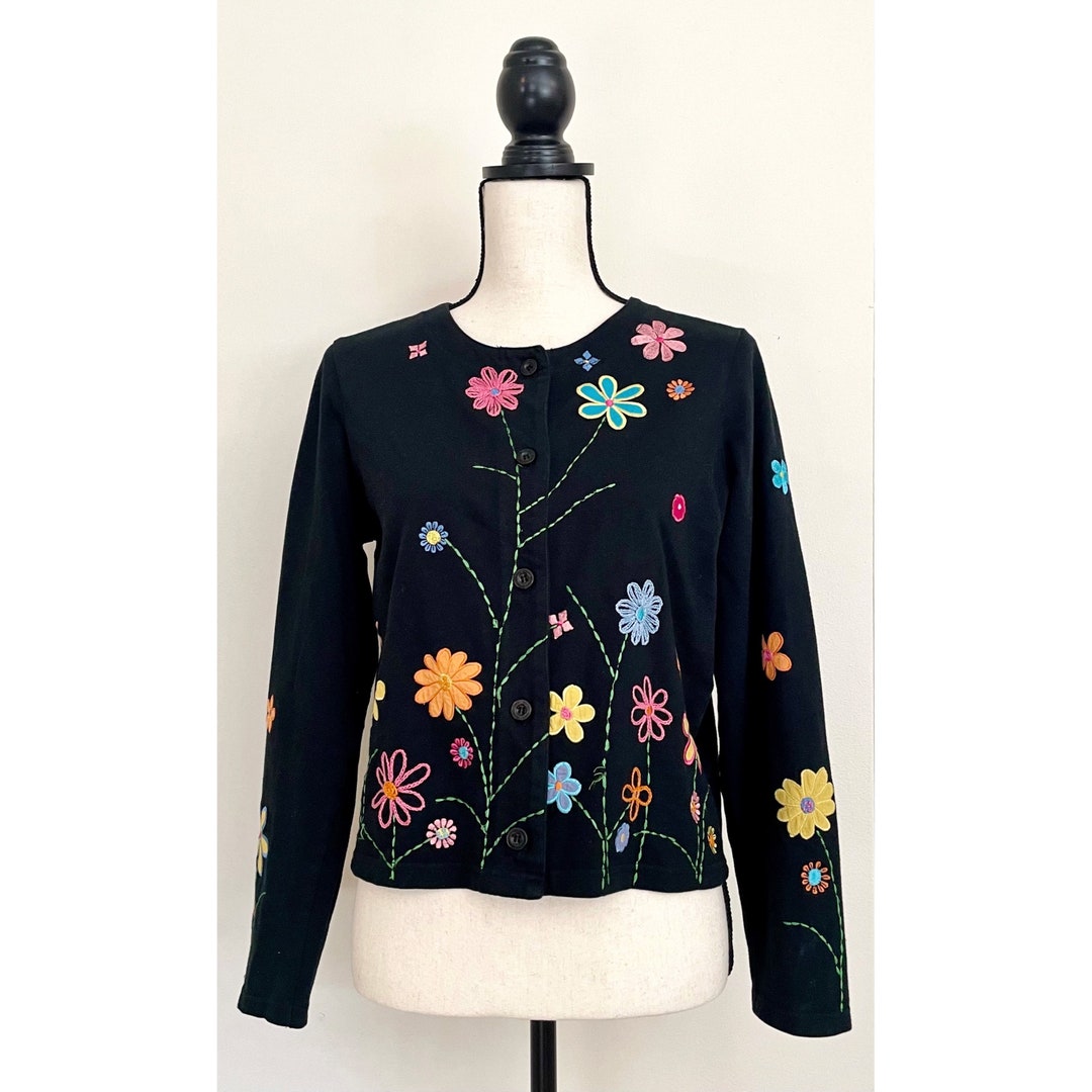 Vintage 1990s | Michael Simon Lite Embroidered Floral Cardigan - Etsy