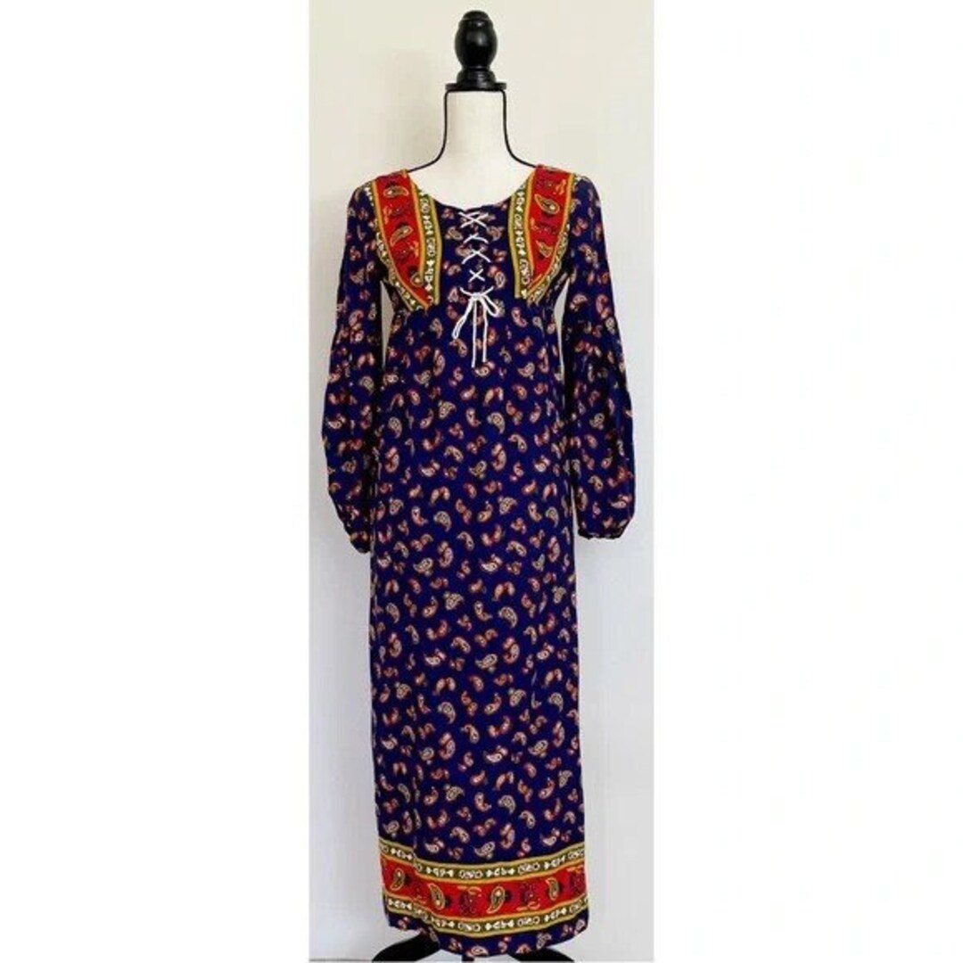 Vintage 1970s | Paisley Corset Empire Waist Maxi Dress - Etsy