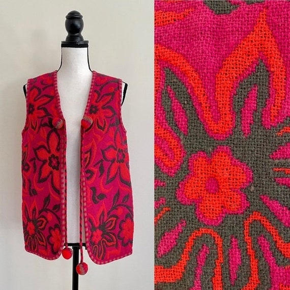 Vintage 1970s Spanish Wool Floral Open Vest - Etsy