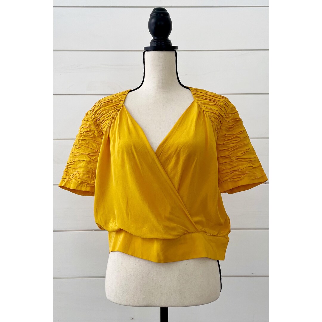 Vintage | Italian Yellow Surplice Wrap Top - Etsy