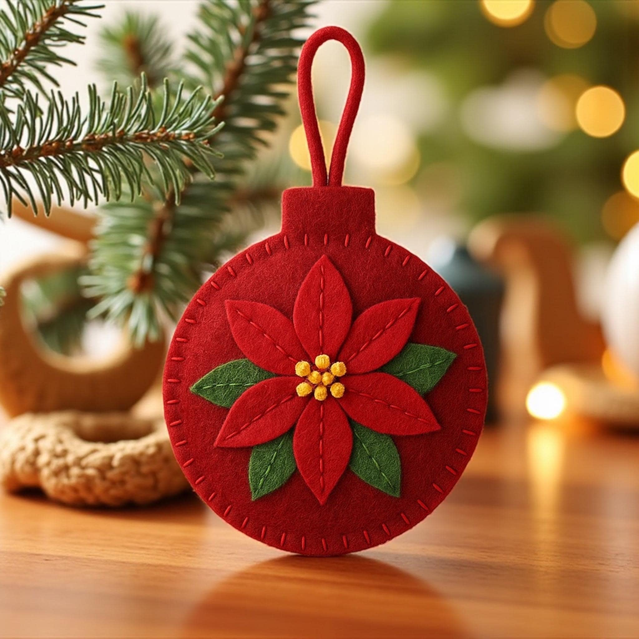 Christmas Poinsettia & Holly Felt Ornament Pattern – PDF SVG DIY Bauble ...